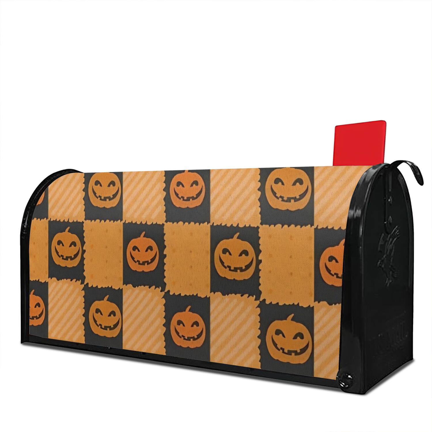 Checkered Pumpkin Halloween Pattern Magnetic Mailbox Covers ...
