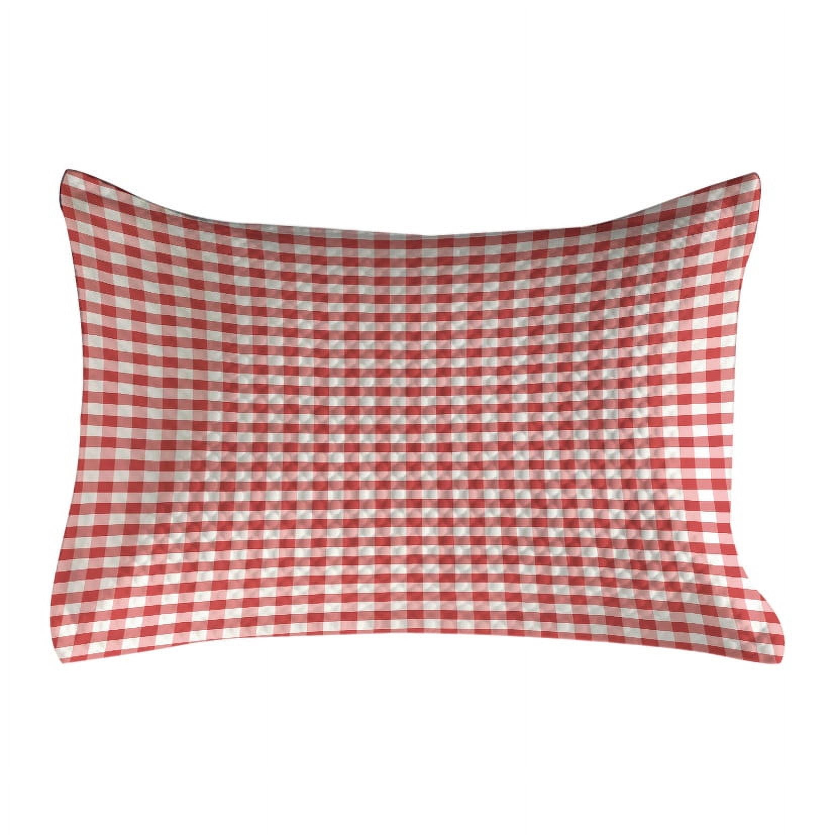 Checkered Quilted Pillowcover, Horizontally Striped Design Gingham Inspired Old Fashioned ...