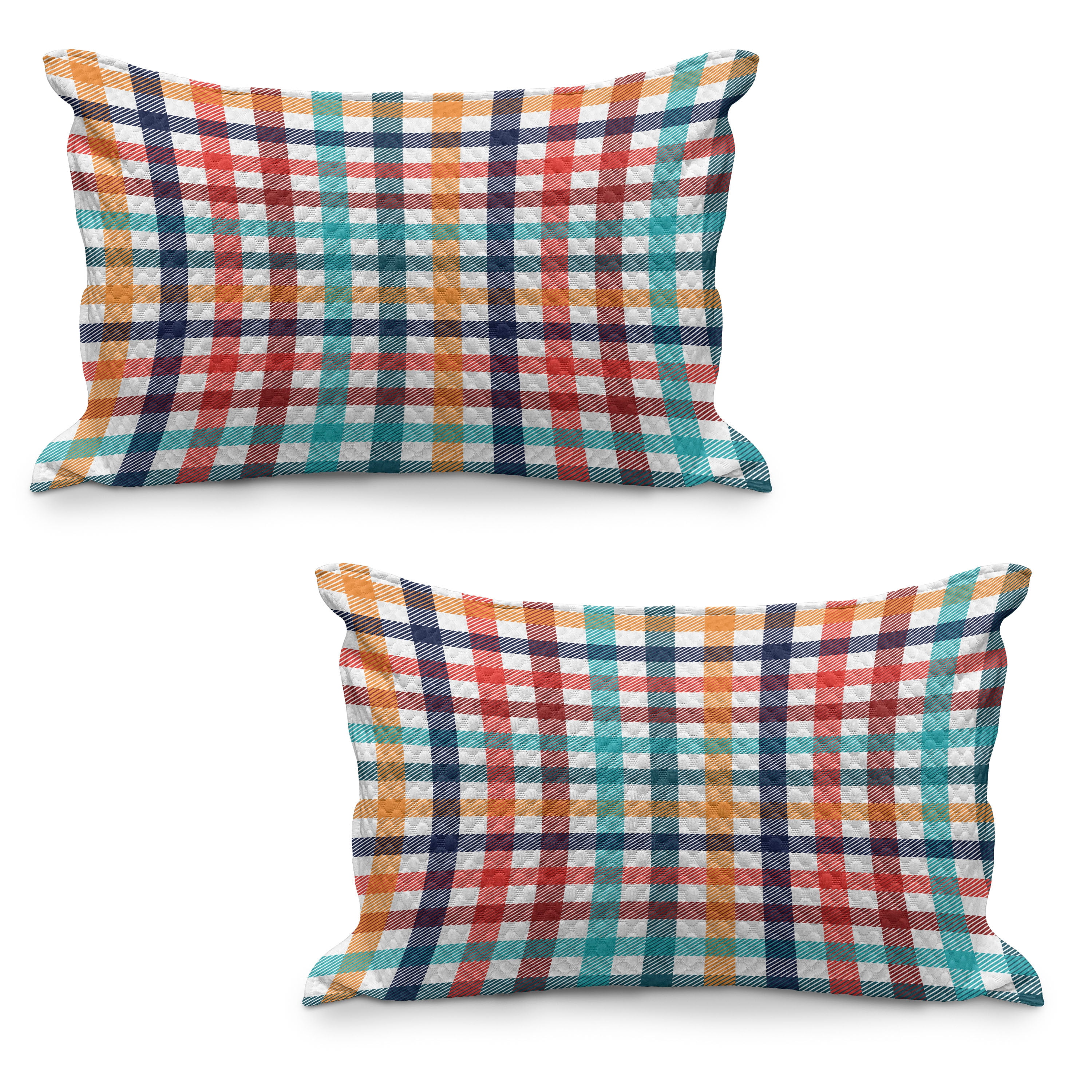Checkered Quilted Pillowcover Set of 2, Colorful Fresh Summertime Pattern Design Gingham Plaid ...