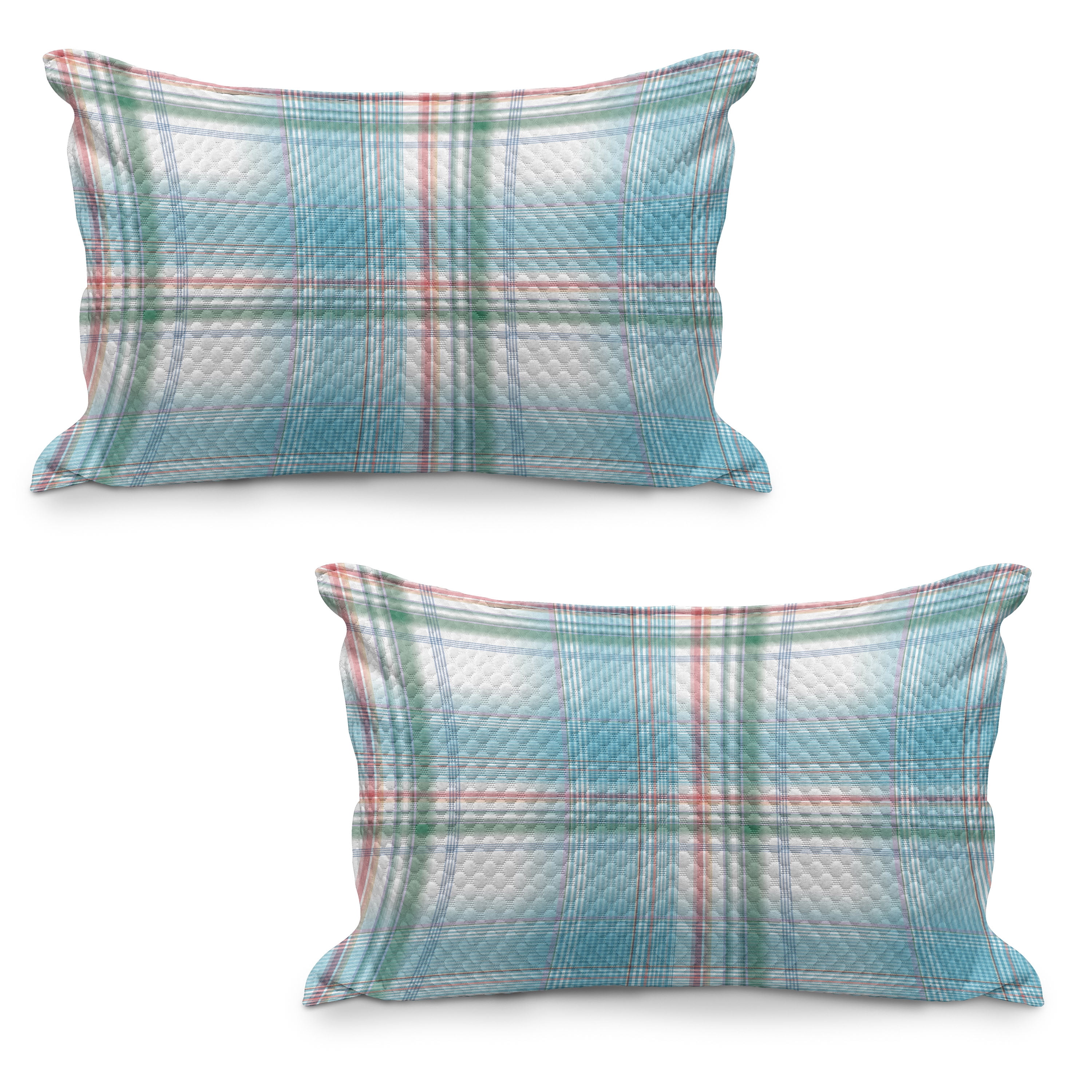 Checkered Quilted Pillowcover Set of 2, Pastel White Blue Checkered ...