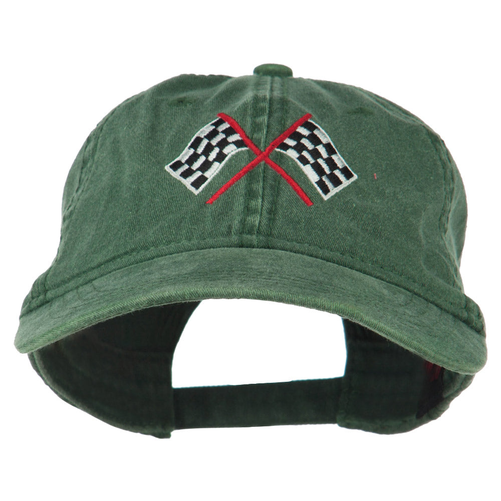 Checkered Racing Flag Embroidered Washed Cap - Dark Green OSFM ...