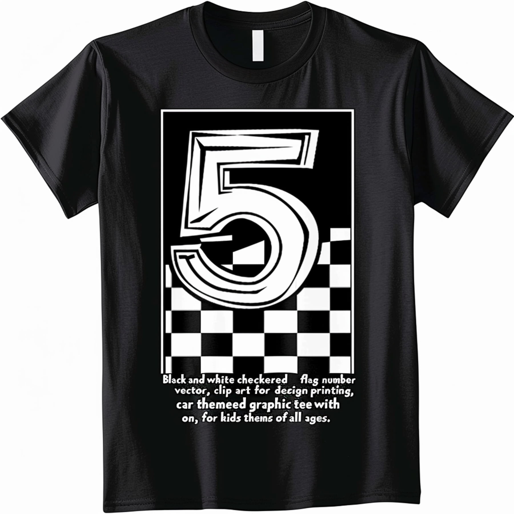 Checkered Racing Flag Number 5 Kids T Shirt Black Tee with Race Car ...