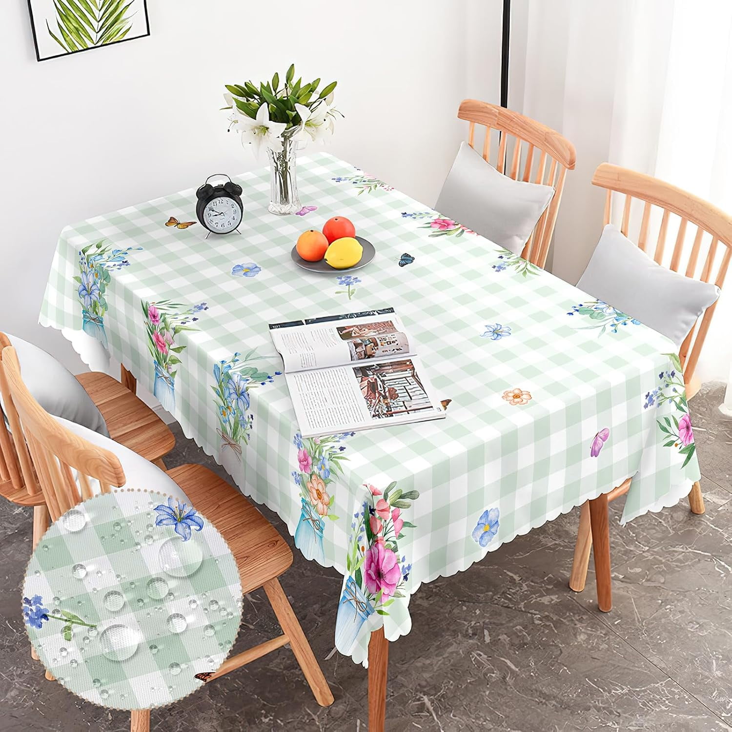 Checkered Rectangle Table Cloth, Floral Rectangle Tablecloth, Stain ...