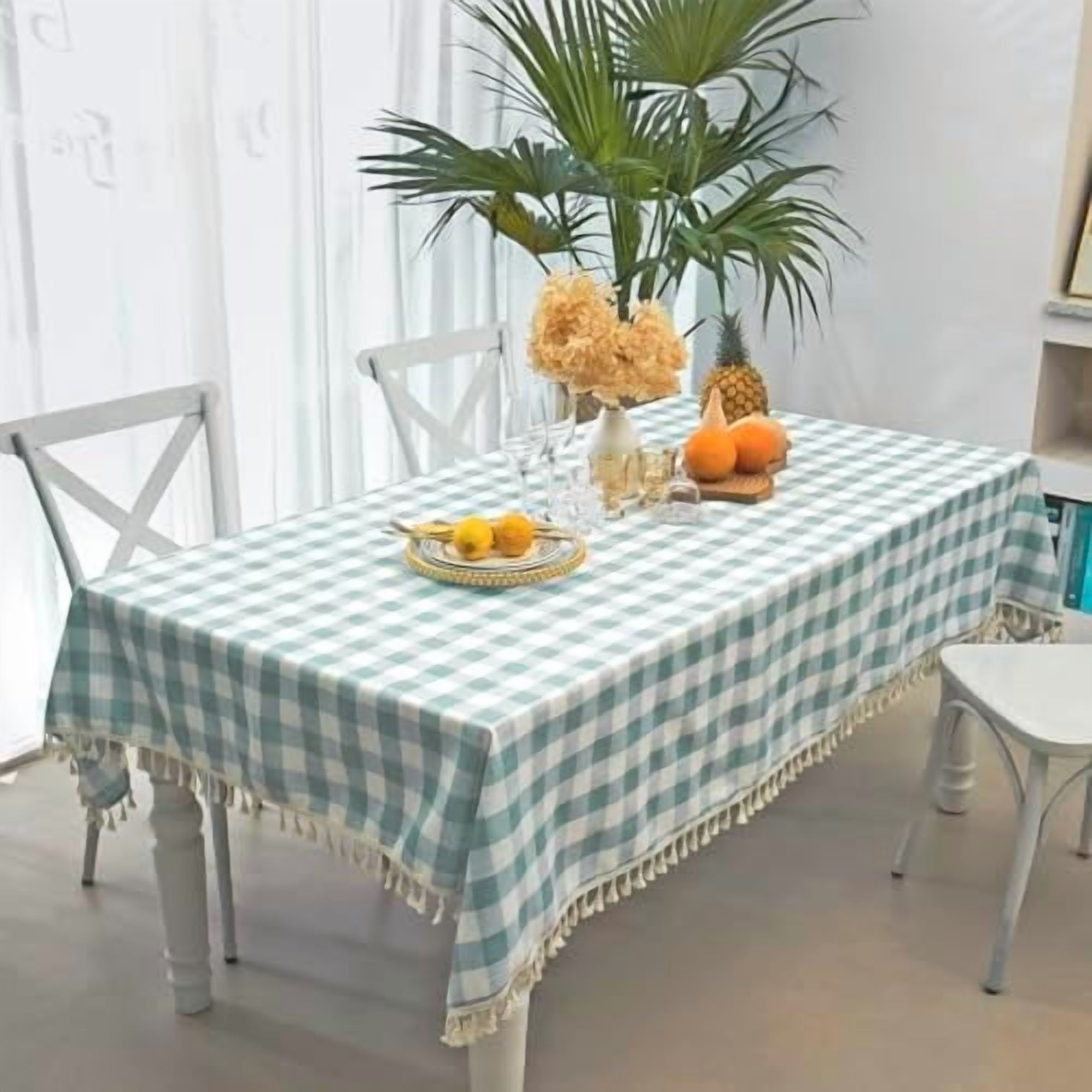 Checkered Rectangle Tablecloth, Heavy Weight Cotton Gingham Table Cloth ...