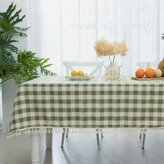 Checkered Rectangle Tablecloth, Heavy Weight Cotton Gingham Table Cloth ...