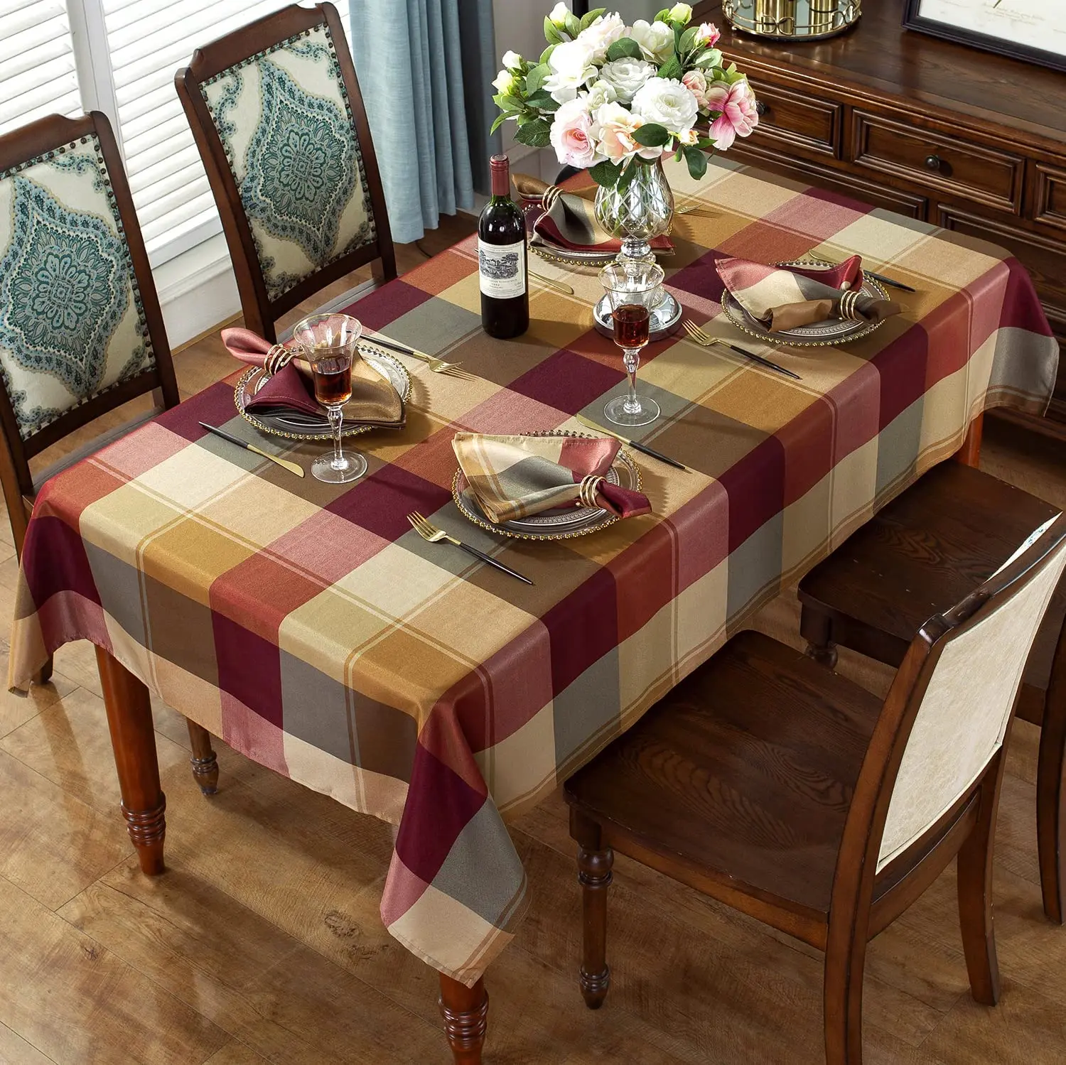 Checkered Rectangle Tablecloth Holiday Party ration Waterproof Table ...