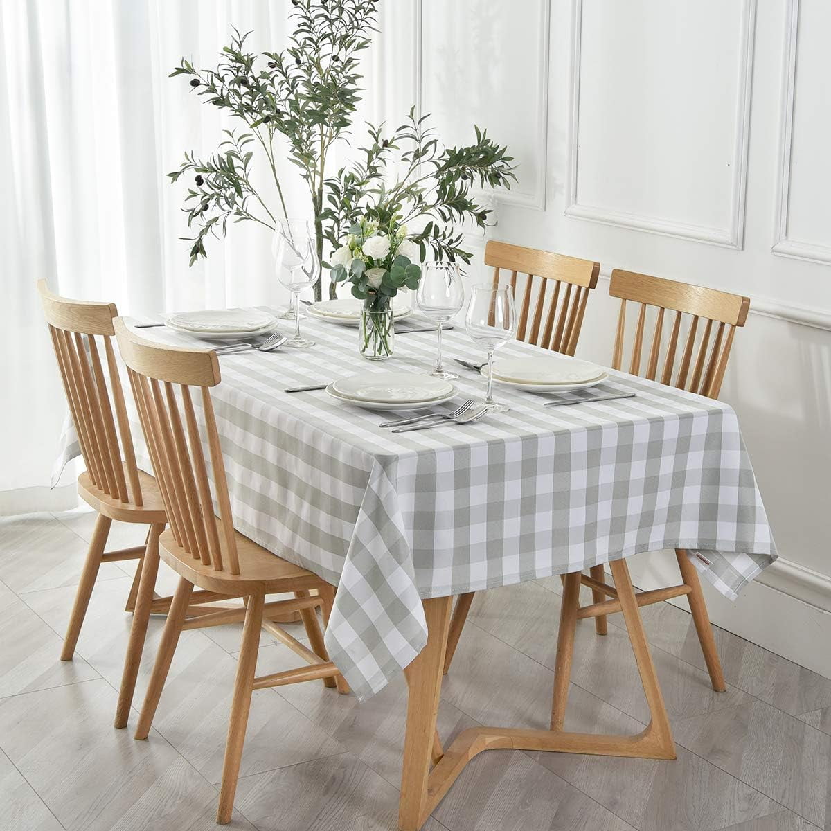 Checkered Rectangle Tablecloth Water Resistance Wrinkle Free Spillproof ...