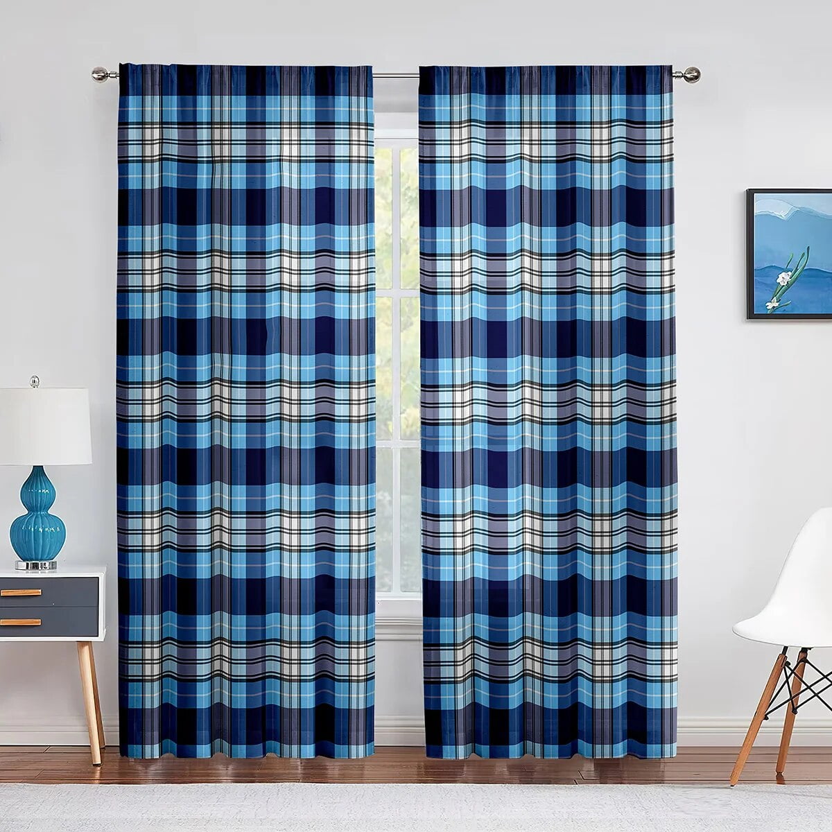Checkered Retro Black Yellow Striped Tulle Window Curtains for Living ...