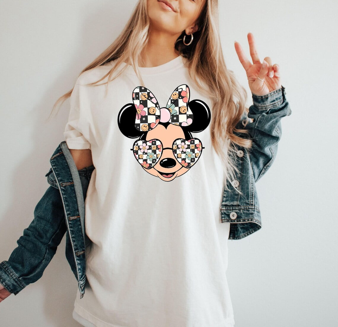 Checkered Retro Minnie T-shirt, Minnie Mouse Shirt, Minnie Smiley Face ...