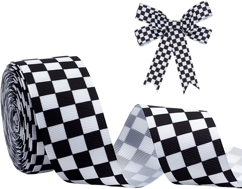Checkered Ribbon 1-1/2 inch Wide Black White Gingham Ribbon Plaid ...