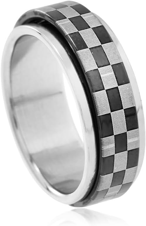 Checkered Ring for Men and Women, Fidget Spinner Ring with Black and ...