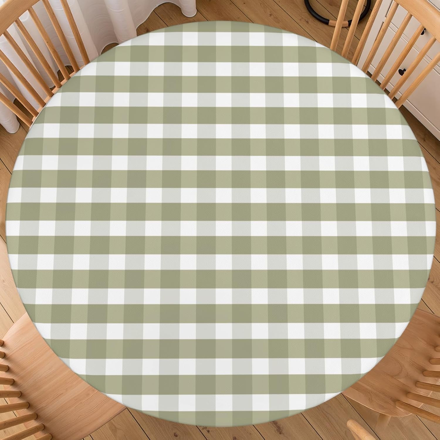 Checkered Round Fitted Tablecloth Best for 48"-52" Gingham Table Cloth ...