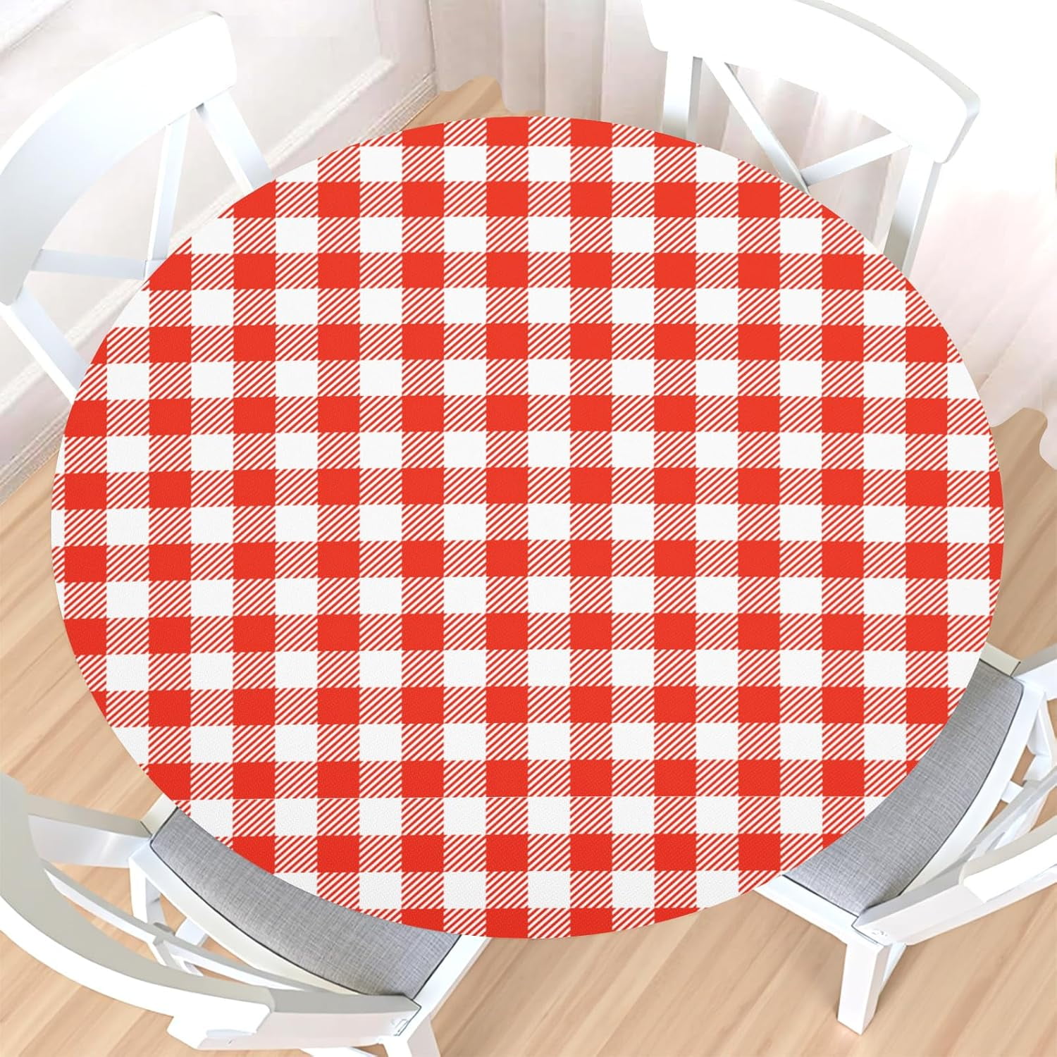 Checkered Round Fitted Tablecloth with Elastic Edge,Water&Stain ...