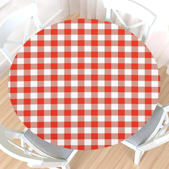 Checkered Round Fitted Tablecloth with Elastic Edge,Water&Stain ...
