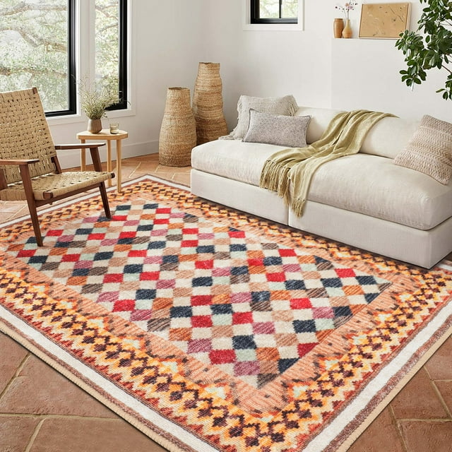 Checkered Rug - 5x7 Area Rugs for Living Room - Pet Friendly Washable ...