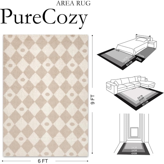 Checkered Rug 6x9 Fluffy Shag Living Room Beige Area Rug Modern ...