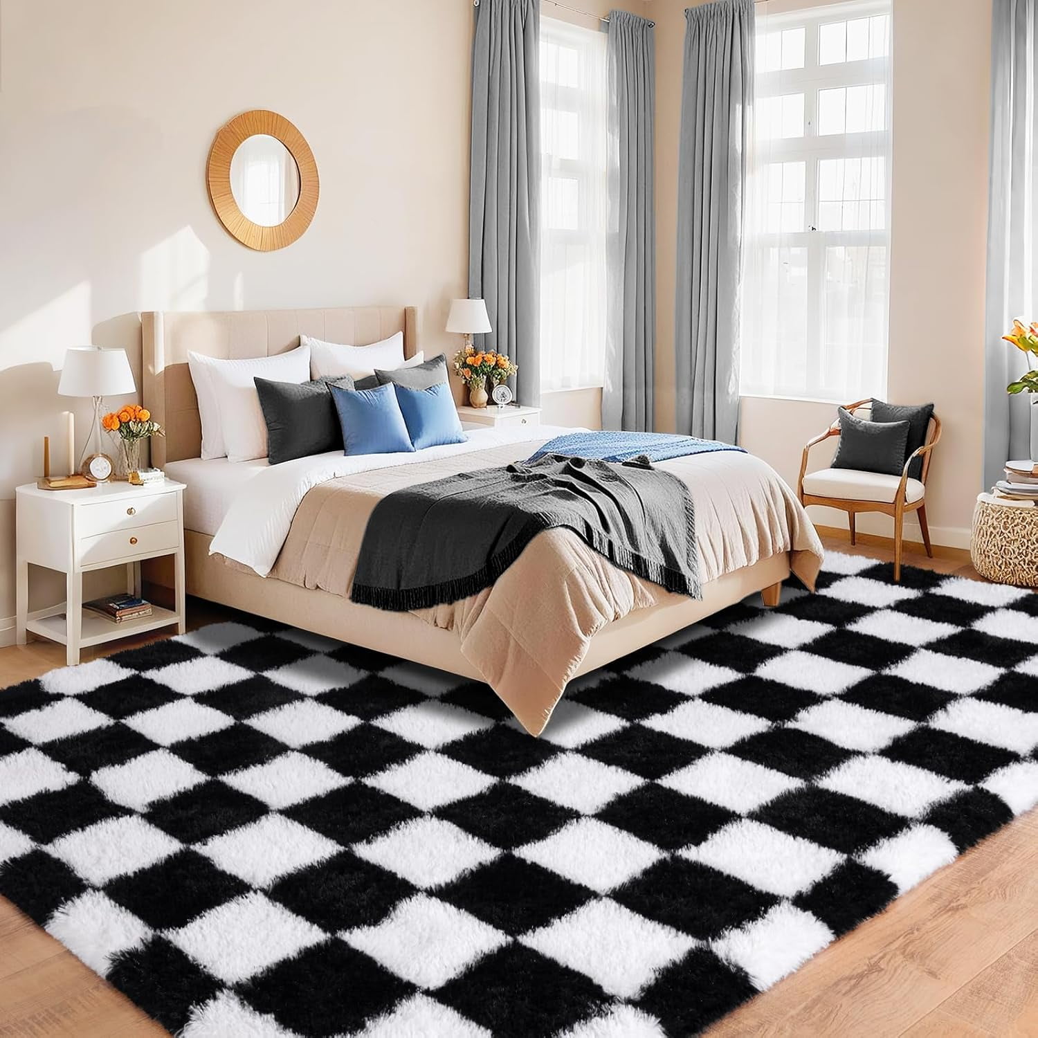 Checkered Rug for Living Room, Modern Soft Shag 6x9 Area Rugs, Plush ...