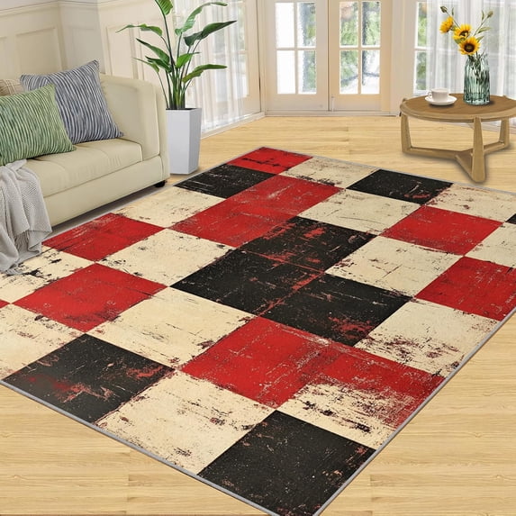 Checkered Rug, Red and Black Rugs for Bedroom, Style Rugs for Living ...