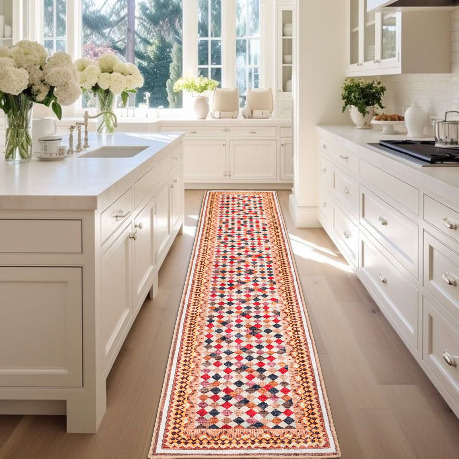 Checkered Rug - Runner Rug 10ft - Non-Slip, Washable Kitchen Rugs ...
