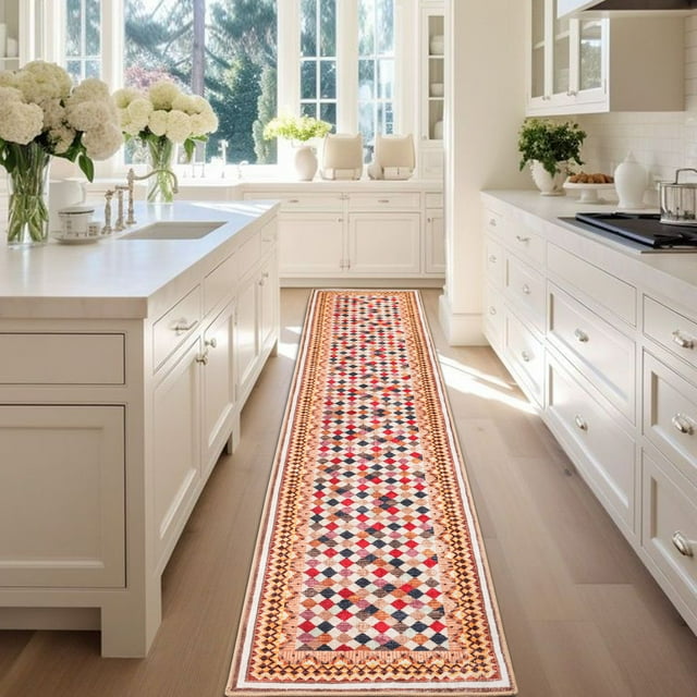 Checkered Rug - Runner Rug 10ft - Non-Slip, Washable Kitchen Rugs ...