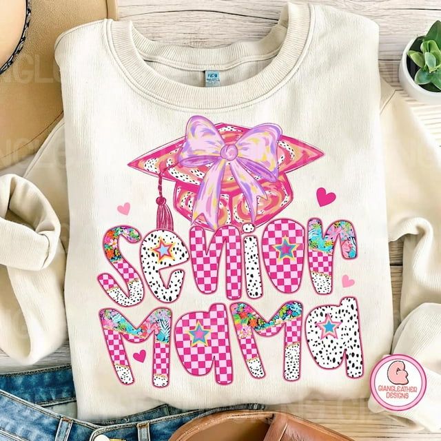 Checkered Senior Mom 2025 Sweatshirt, Class of 2025 Coquette Graduation ...