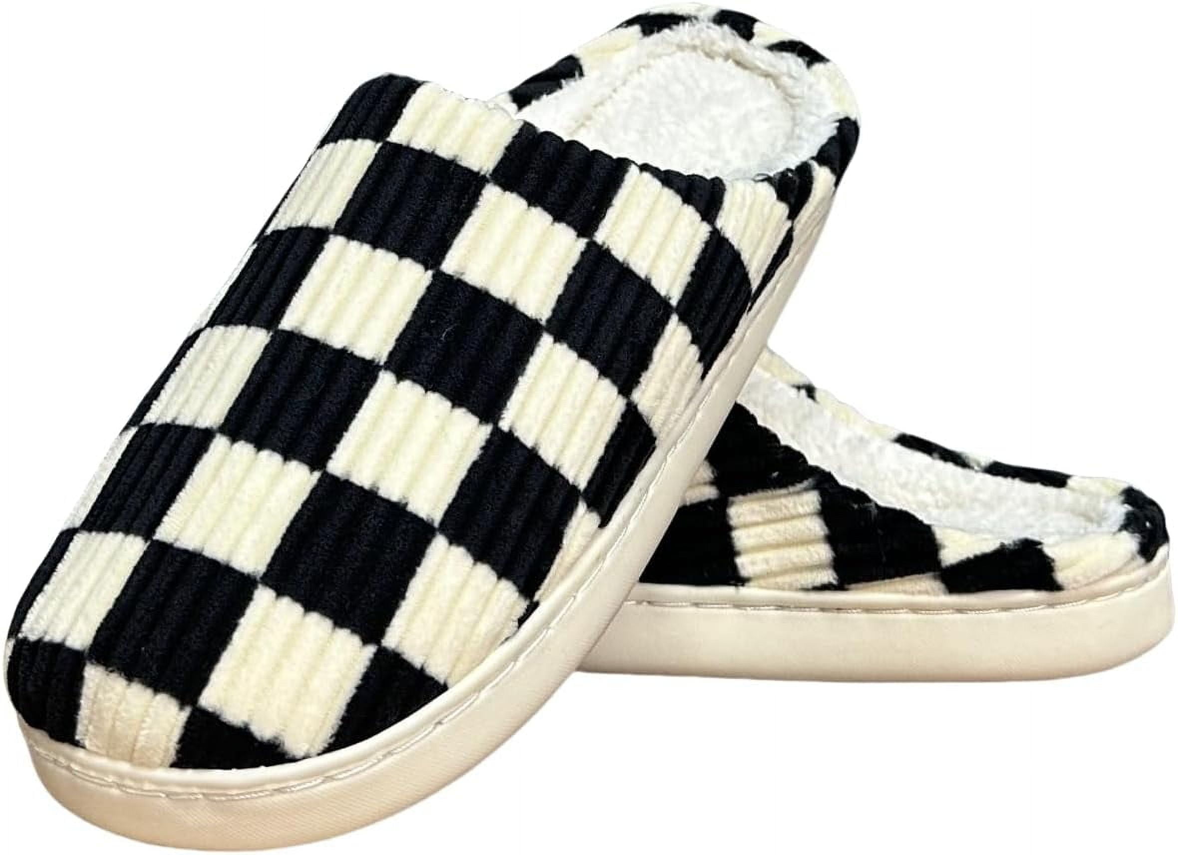 Checkered Slippers Womens Mens Casual Plaid Shoes Cartoon Plush Indoor ...