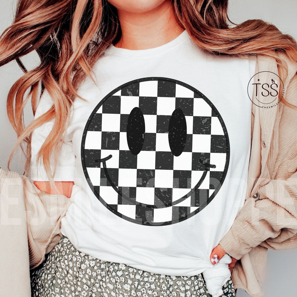 Checkered Smile Face Shirt Distressed Smile Daisy Shirt boho floral ...