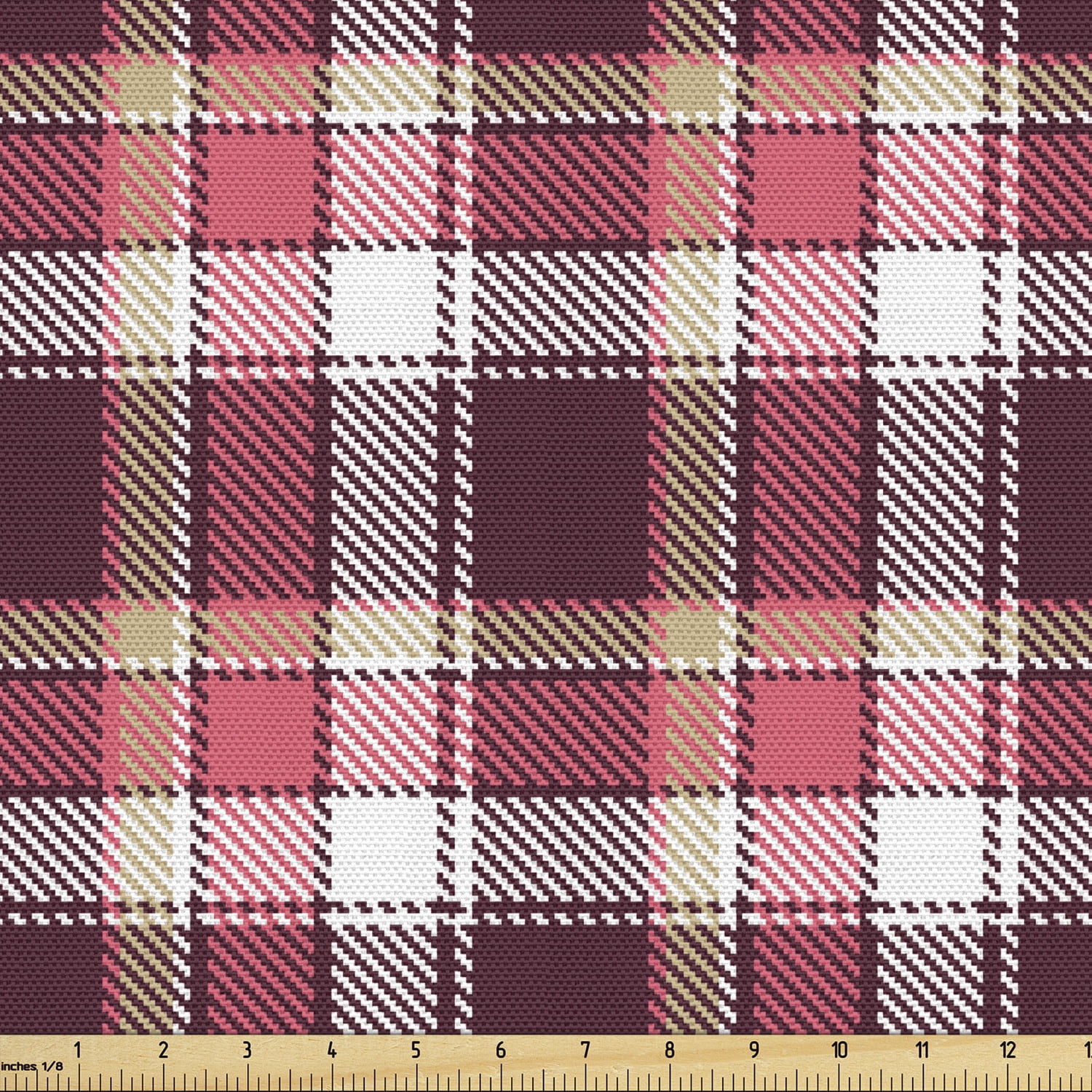 Ambesonne Checkered Fabric by the Yard Upholstery, Retro Plaid Squares ...