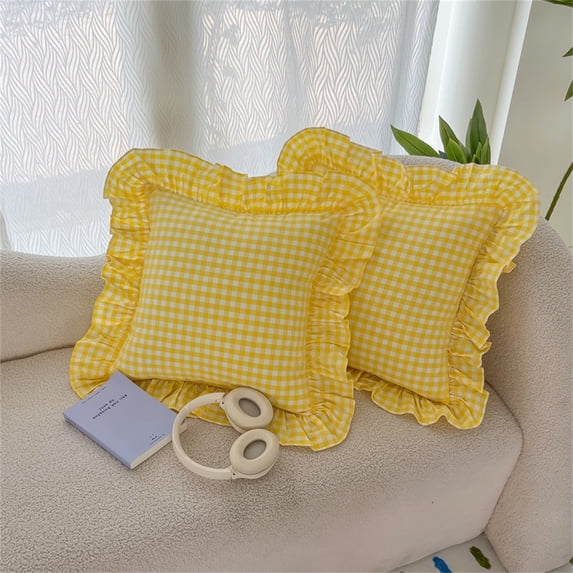 Checkered Square Decorative Pillow Cover with Ruffle Edges Fresh Plaid ...