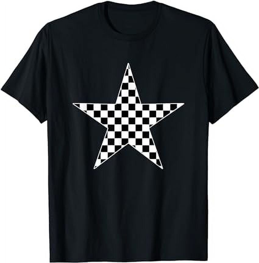 Checkered Star Black White Racing Checkerboard T-Shirt - Walmart.com