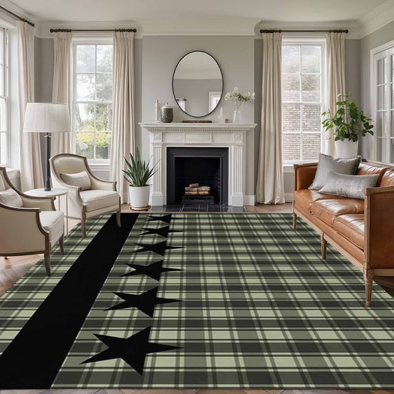 Checkered Stars 5x7 Rug for Living Room Sofa and Coffee Table Layout ...