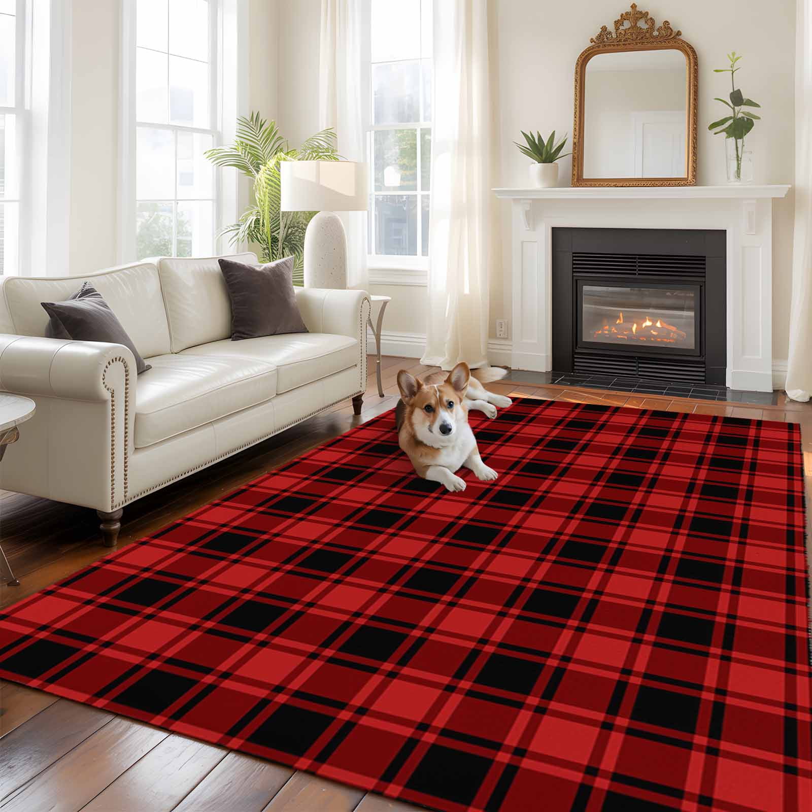 Checkered Stars Large Area Rugs 5x8 ft Vintage Red Black Plaid Art ...