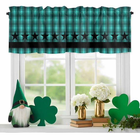 Checkered Stars Valances for Windows, Retro Green Black Plaid Art Rod ...