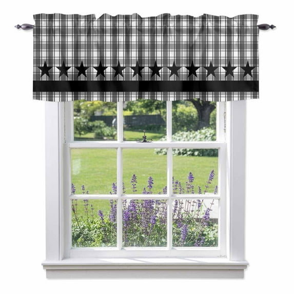 Checkered Stars Valances for Windows, White Green Black Plaid Art ...