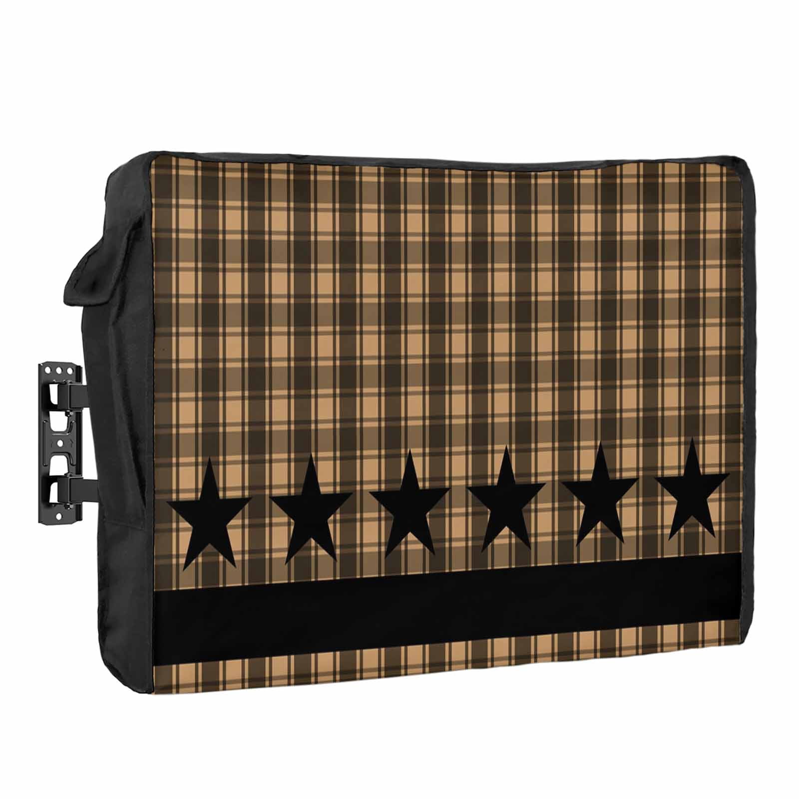Checkered Stars Waterproof Outdoor TV Cover, Retro Brown Black Plaid ...