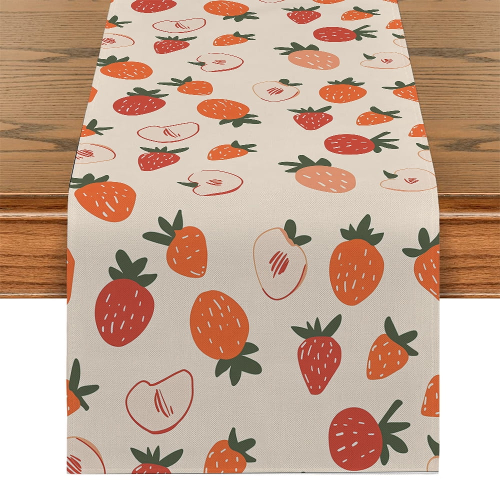 Checkered Strawberry Table Runners Kitchen Table r Farmhouse Washable ...