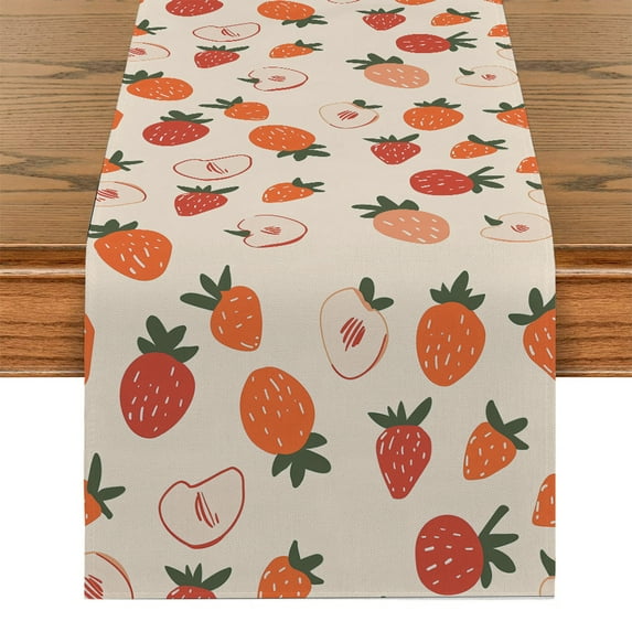 Checkered Strawberry Table Runners Kitchen Table r Farmhouse Washable ...