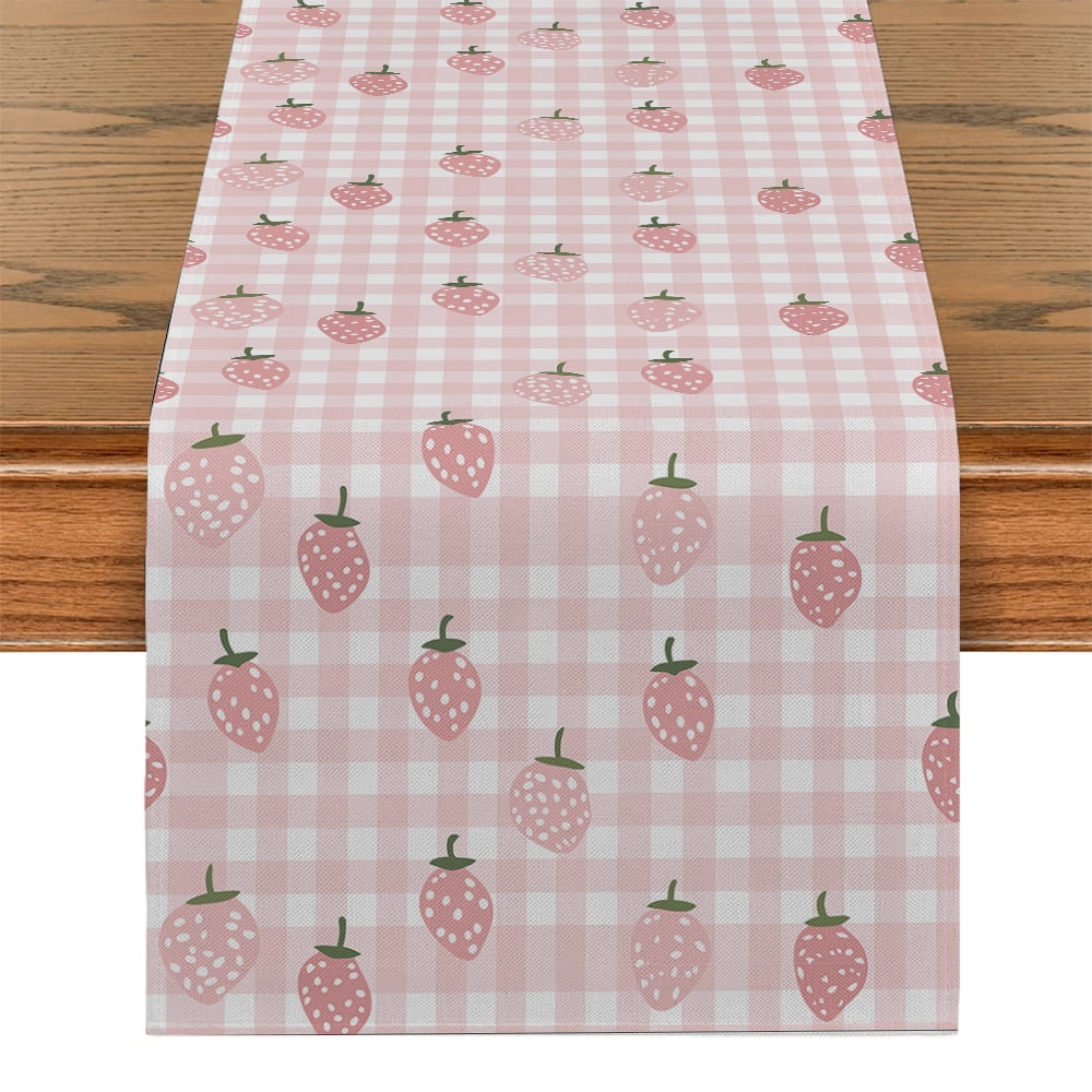 Checkered Strawberry Table Runners Kitchen Table r Farmhouse Washable ...
