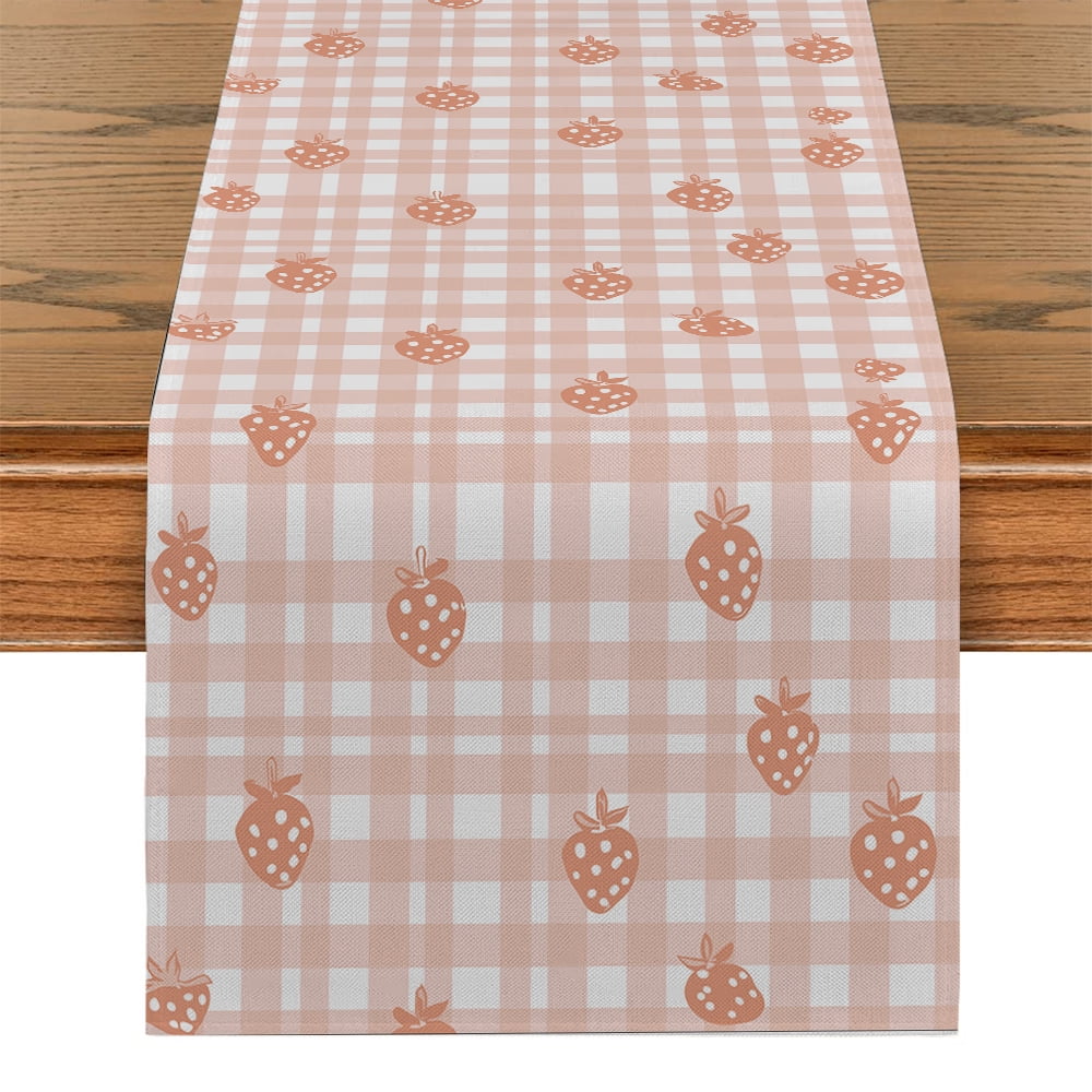 Checkered Strawberry Table Runners Kitchen Table r Farmhouse Washable ...