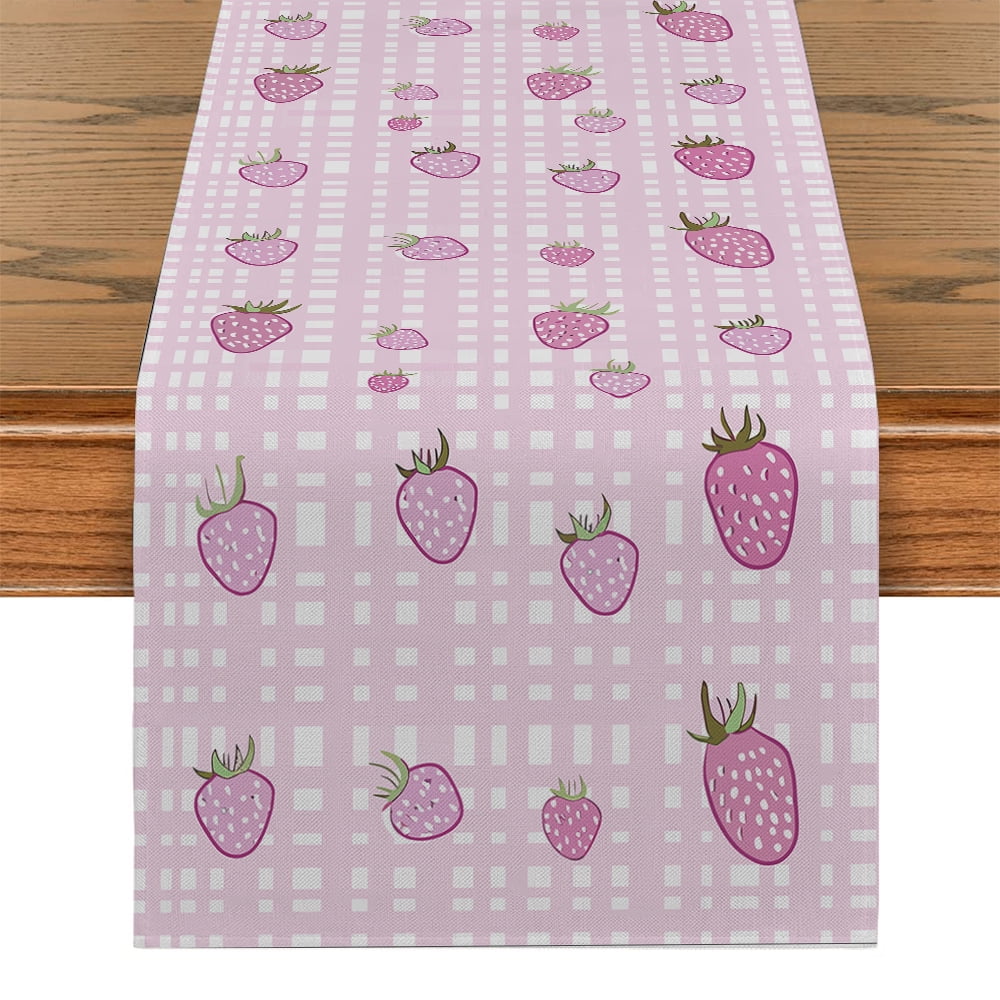 Checkered Strawberry Table Runners Kitchen Table r Farmhouse Washable ...