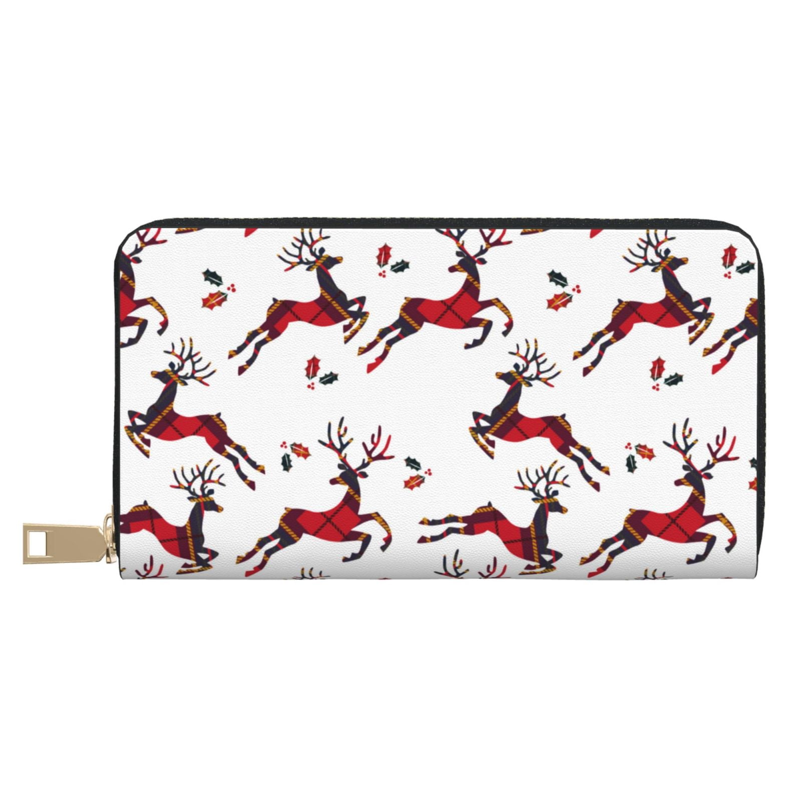 Checkered Striped Deer Wallet Women, Leather Bifold Multi Card Wallet ...