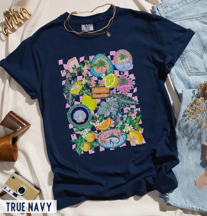 Checkered Summer Design Retro Beach Tropical Boardwalk Vibe T-shirt ...