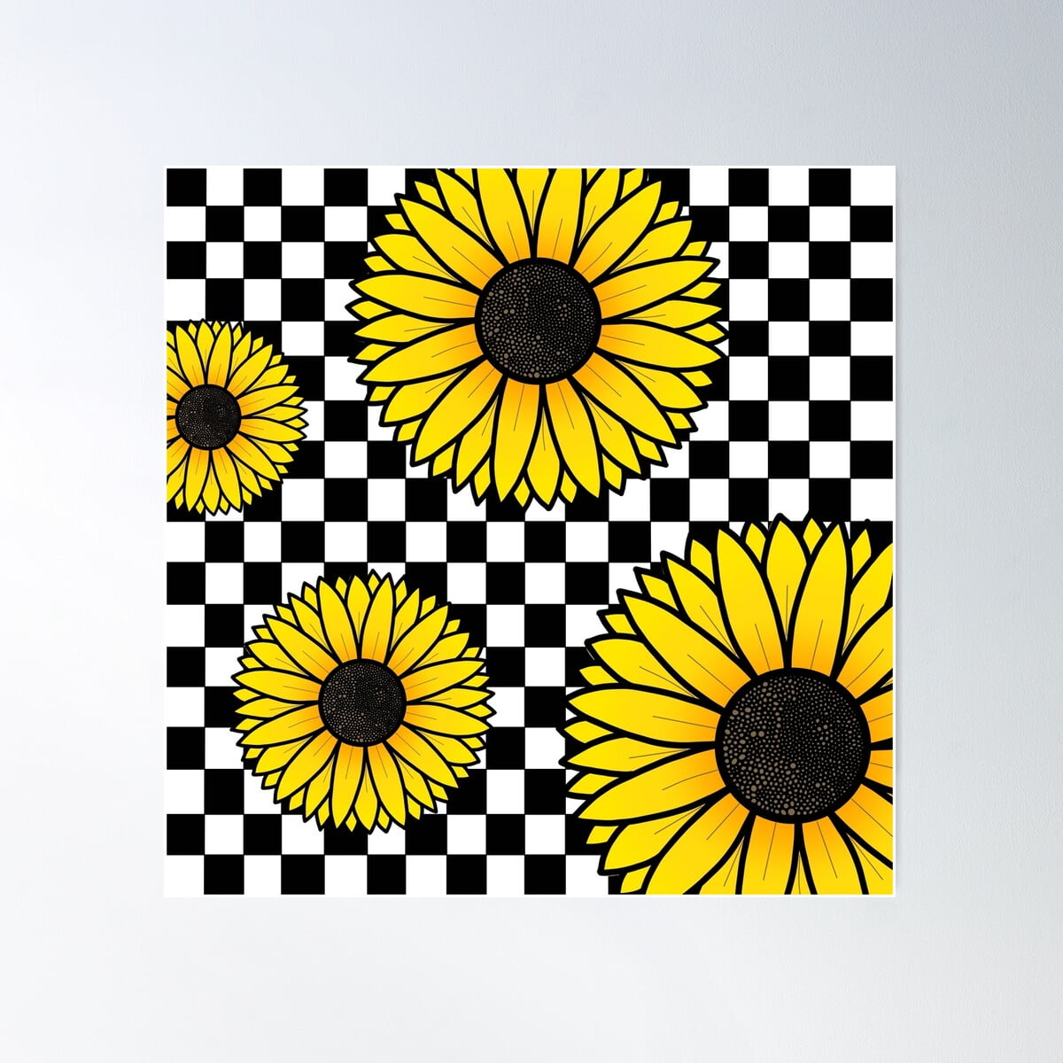 Checkered Sunflowers Poster Wall Art, Modern Wall Decor For Living Room ...