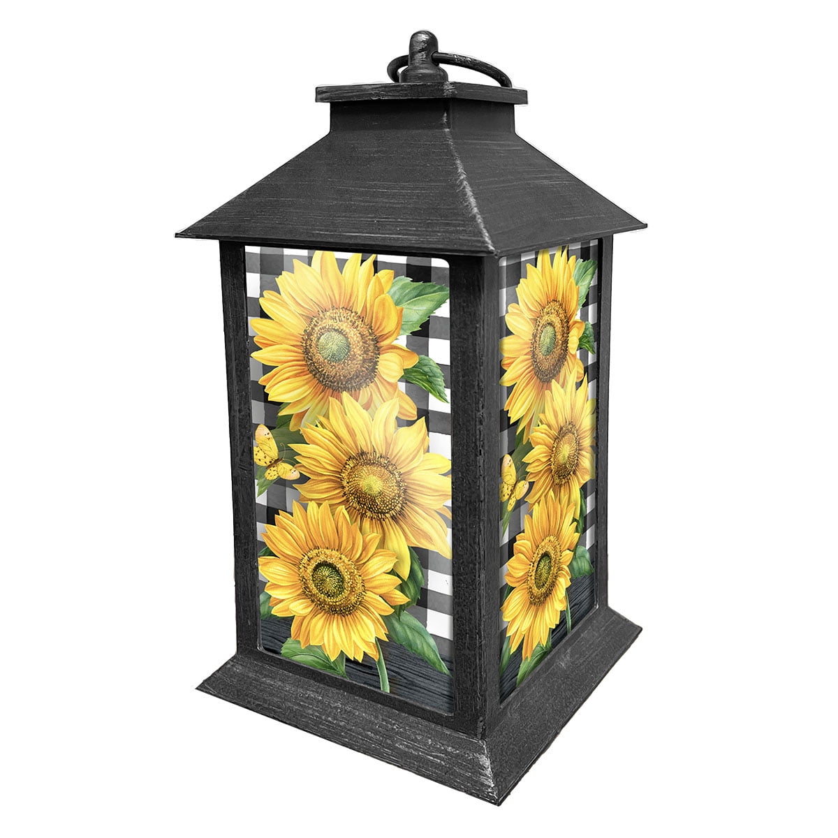 Checkered Sunflowers Spring Lantern 13.5" x 5.5" x 5.5" Briarwood Lane ...
