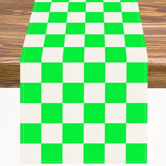 Checkered Table Runner Bright Green Retro Checkerboard Vintage ...