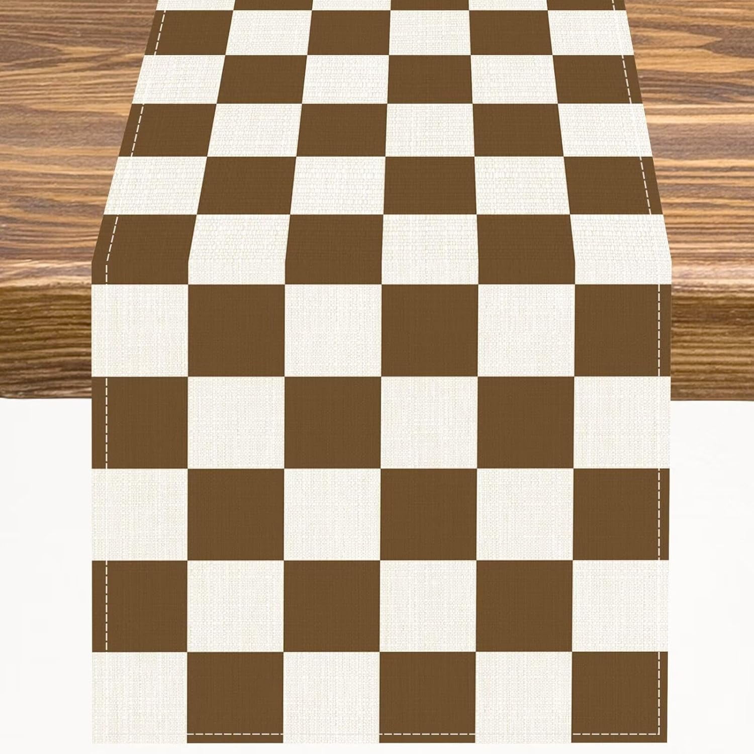 Checkered Table Runner Brown Cute Retro Checkerboard Vintage Aesthetic ...