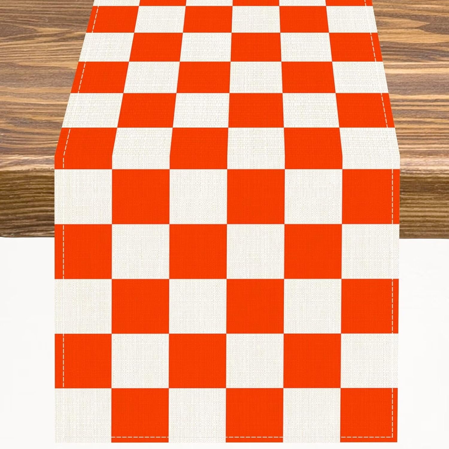 Checkered Table Runner Burnt Orange Retro Checkerboard Vintage ...