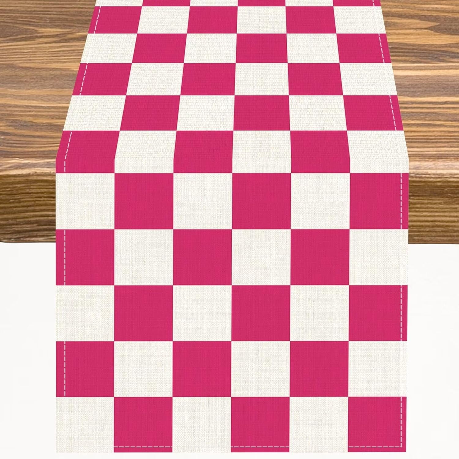 Checkered Table Runner Hot Pink Cute Retro Checkerboard Vintage ...