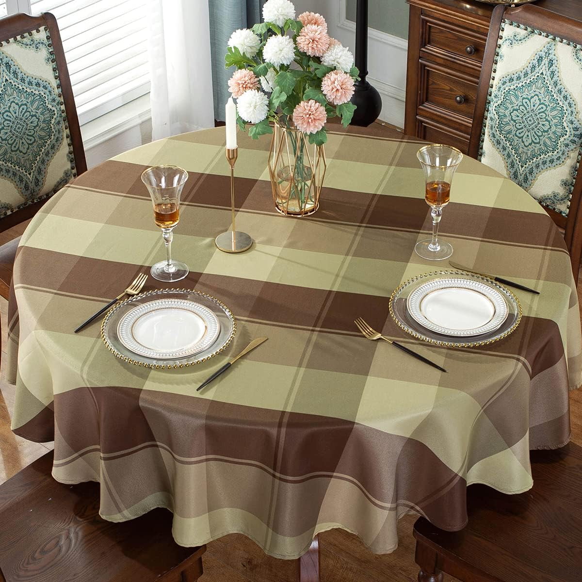 Checkered Tablecloth 70 Inch Round Table Cloths Spillproof Anti-Shrink ...