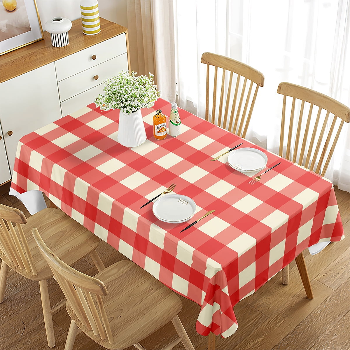 Checkered Tablecloth Buffalo Plaid Red White Checked Gingham for Dining ...